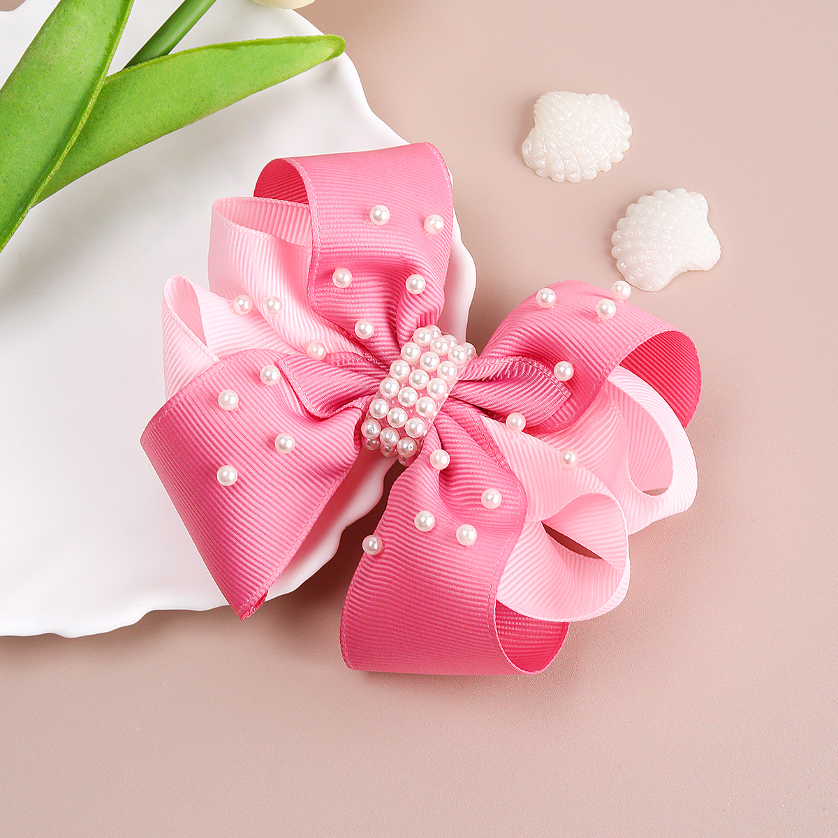 New Design Adorable Grosgrain Ribbon Hair Bows with Pearl Solid Color ...