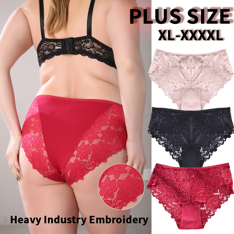 AMVI Plus Size Panty for Women Lace Panties 3 Colors Floral Underwear Female Lingerie Underpants ...