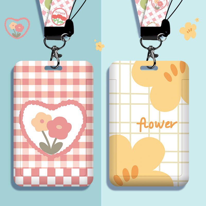 Student Card Holder Ins Flower Id Card Holder With Lanyard Photocard ...
