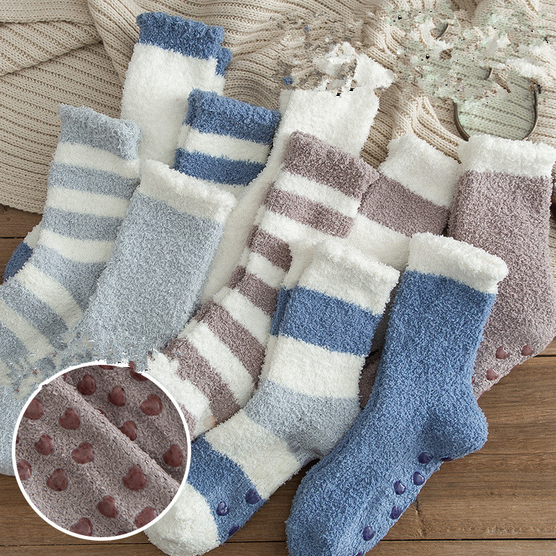 Silicone Anti-slip Coral Fleece Thickened Warm Floor Socks Winter Plush ...