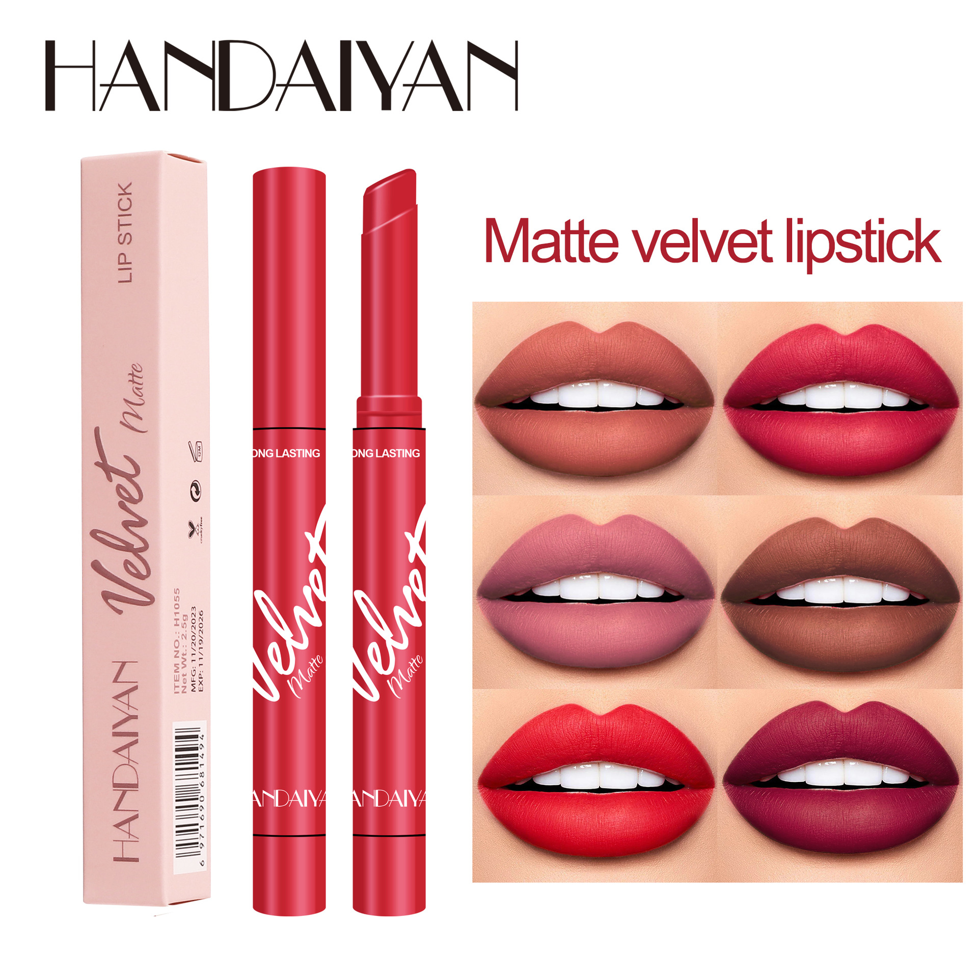Matte Matte Velvet Lipstick Lasting Easy-to-Color Rotating Thin Tube ...