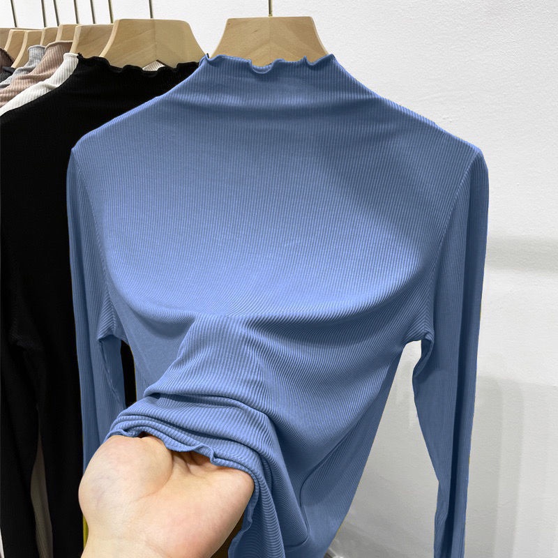 Muslimah Women Inner Baju Long Sleeve Blouse Half Turtleneck Bottoming ...