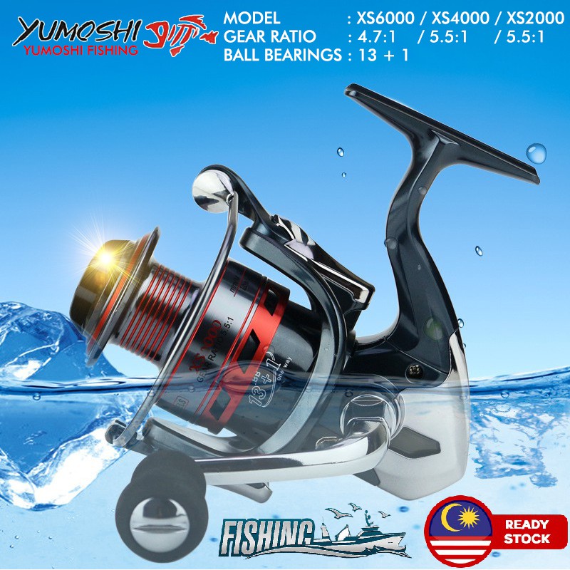 YUMOSHI XS-2000 / XS-4000 / XS-6000 Series 13+1 Ball Bearing Spinning Fishing Reel - Black Red ...