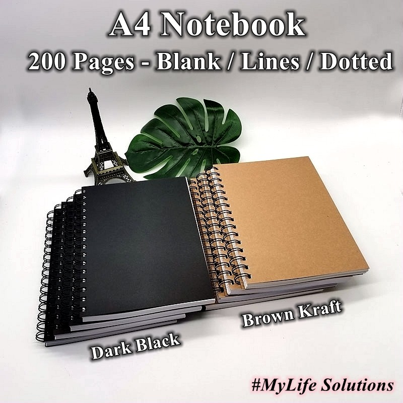 200Pgs Black Notebook A4 Diary Book Journal Book Binder Notebook Blank ...