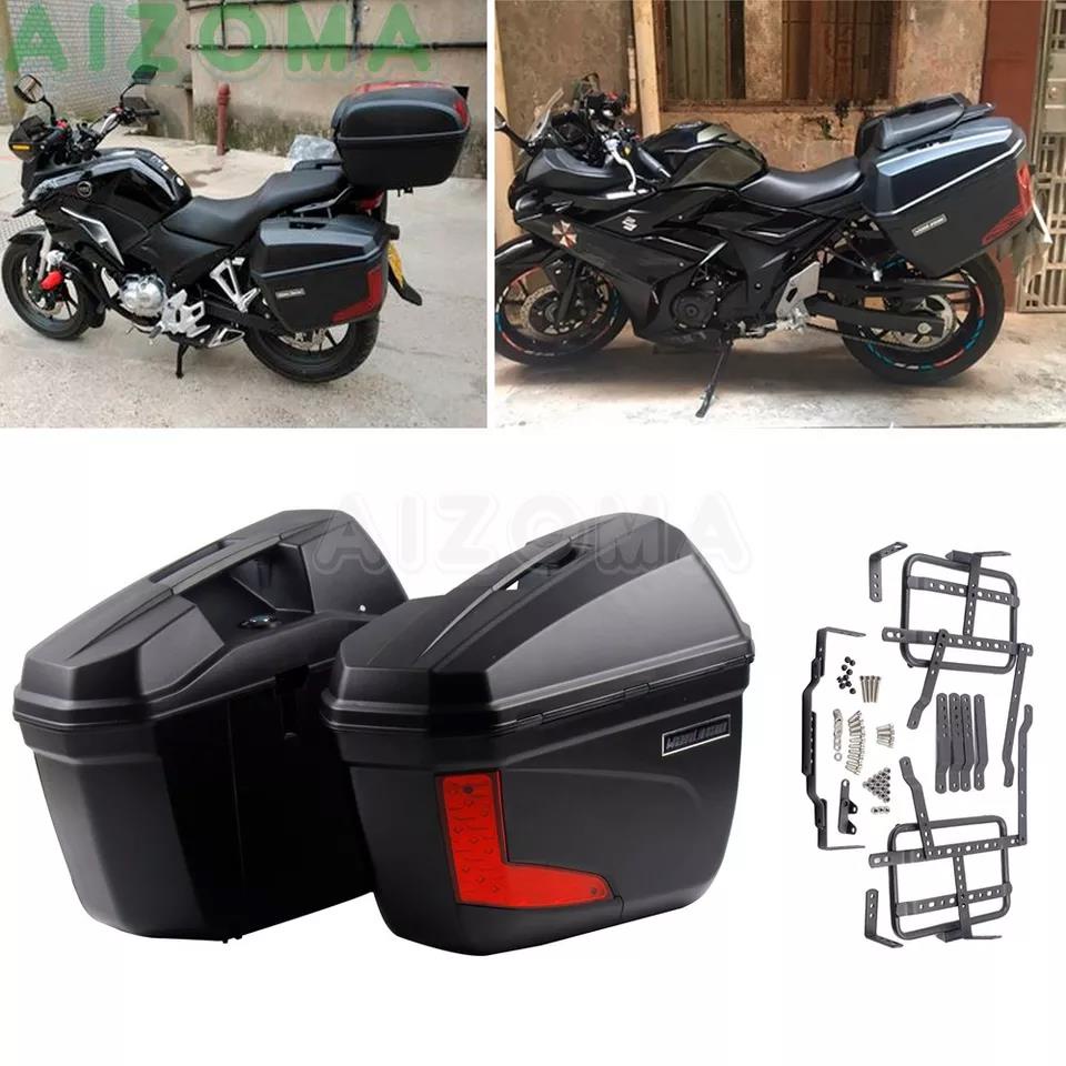 2x Motorcycle 23L Hard Sidecases Luggage Pannier Cargo Saddlebags Side ...