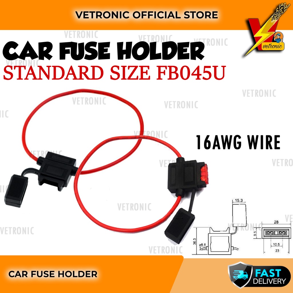 Car Fuse Holder Black 12V/24V FOR STANDARD SIZE FB045U 16 AWG ...
