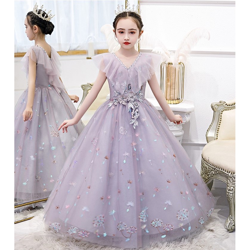 110~160 Smoke Purple Kid's Flower Girl Singing Piano Competition Event ...