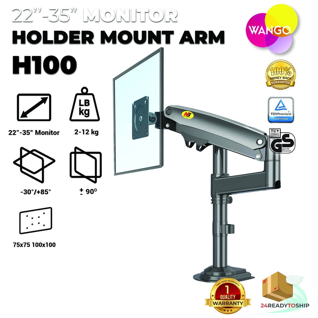 NB North Bayou H100 Gas-Strut 17-30" LCD LED Monitor Holder Arm Full ...