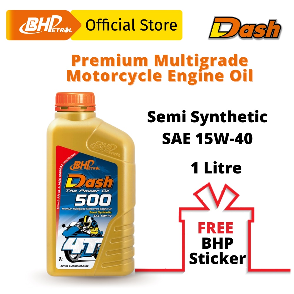 BHP Dash 500 4T SAE 15W40 Semi Synthetic Motorcycle Oil (1L) API SL ...