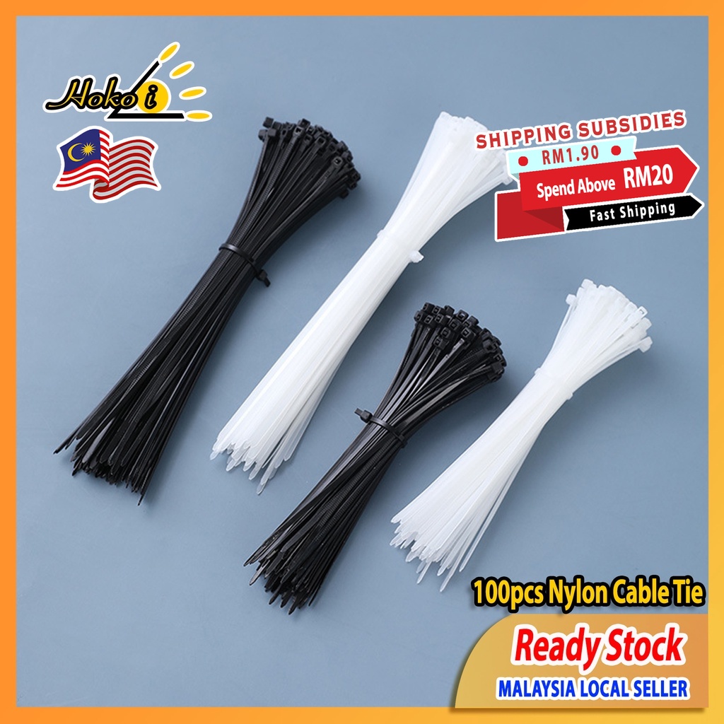 Nylon Cable Tie 100pcs Cable Binder Plastic Fasten Locking Zip Cord ...