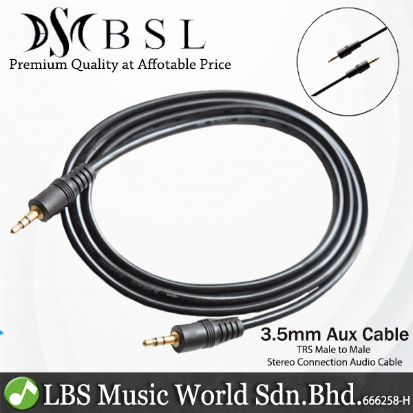 BSL Gold Plated 3.5mm TRS Male to Male Stereo Connection Audio Aux ...