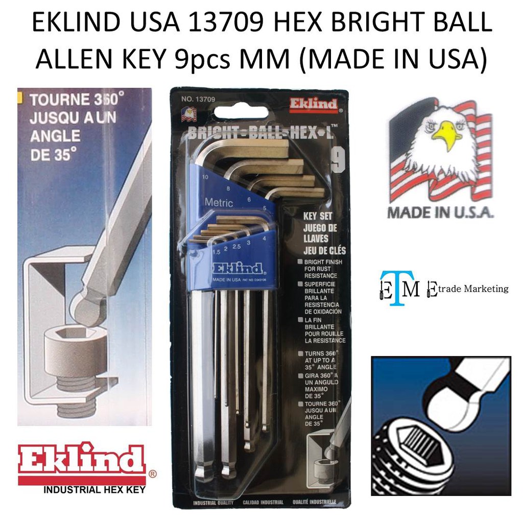 EKLIND USA BRIGHT BALL HEX ALLEN KEY 13709 - 9pcs (mm) | Shopee Malaysia