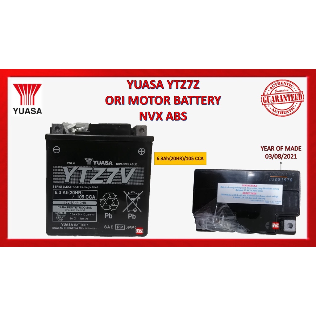 2025 MADE} Battery Ori Motor YTZ7V Original NVX ABS / NMAX V1 Hong ...