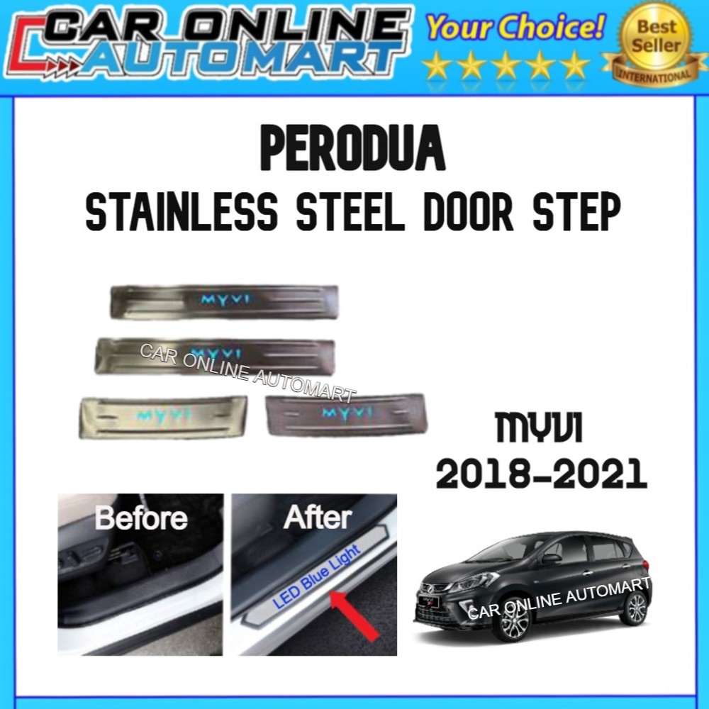 Perodua Myvi 2018-2021 STAINLESS STEEL LED BLUE LIGHT Side Steel Plate ...