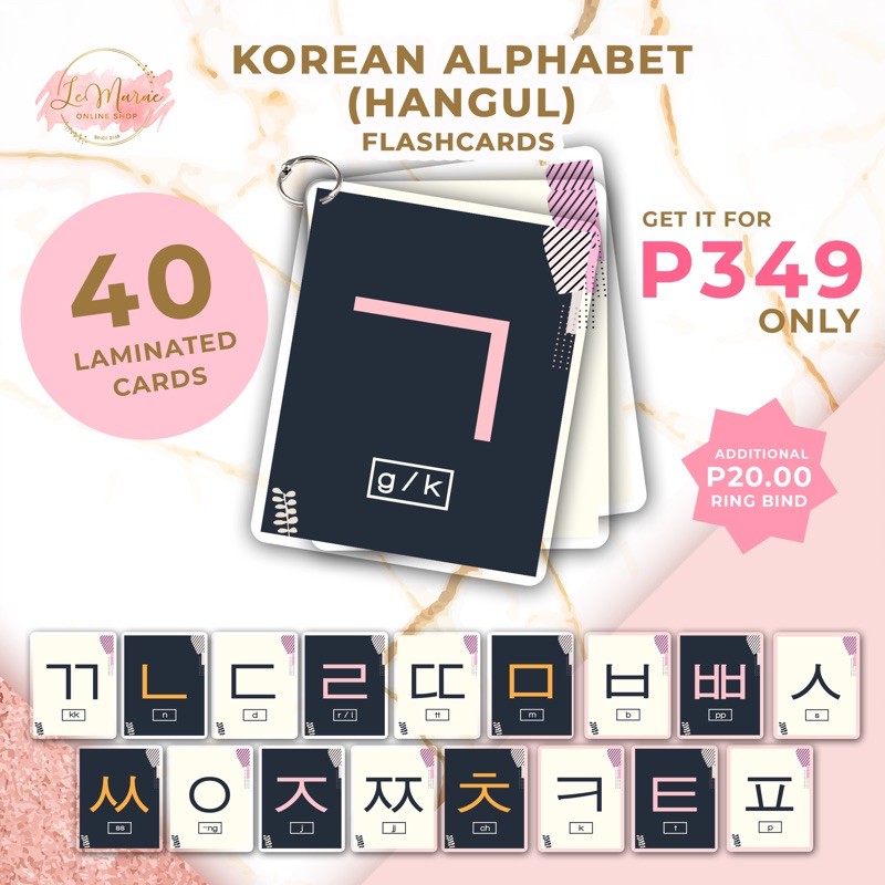 HANGUL KOREAN ALPHABET Laminated Educational Flashcards Korean Writing ...