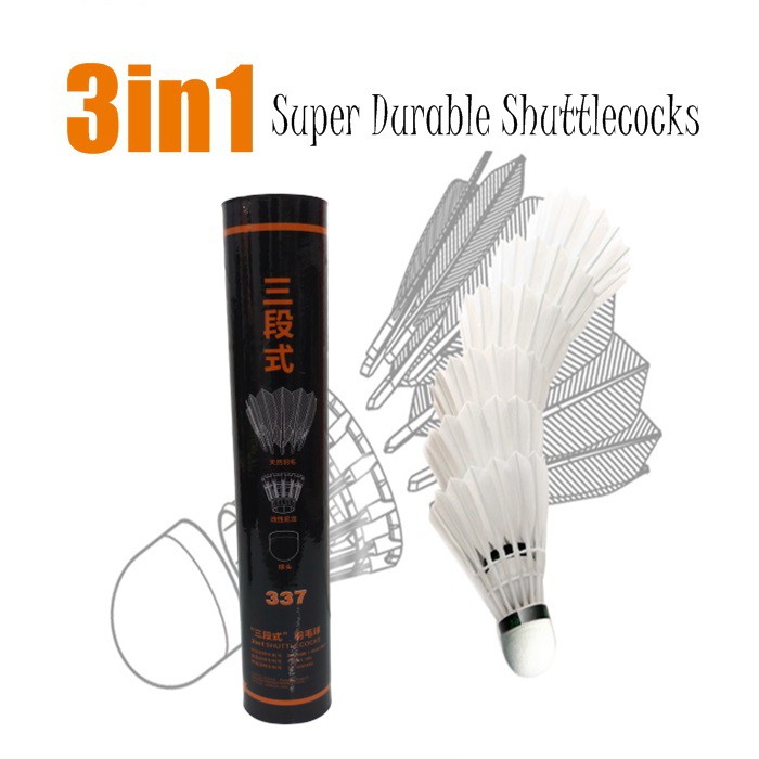 3 In 1 Super Durable Badminton Feather Shuttlecock (12pcs) | Shopee ...