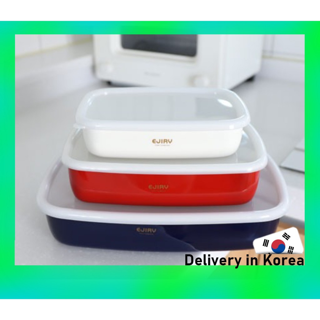 EJIRY color Glazy pot 3P cookware collection enamel rectangular sealed ...