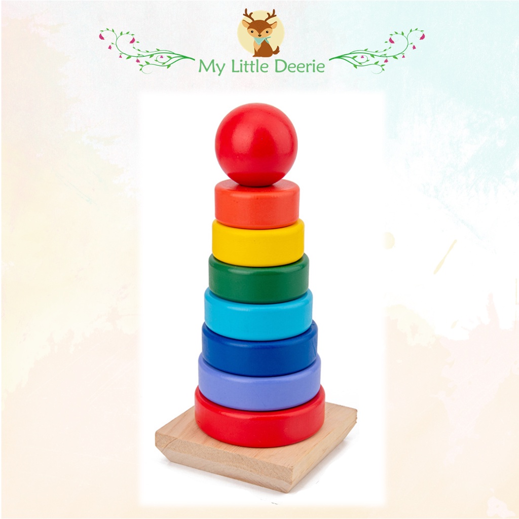 Wooden Rainbow Stacking Ring Classic Toy Early Learning Educational ...