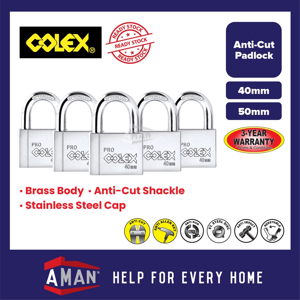 COLEX Anti-Cut Stainless Steel Chrome Plated 40mm 50mm Keyed Alike ...