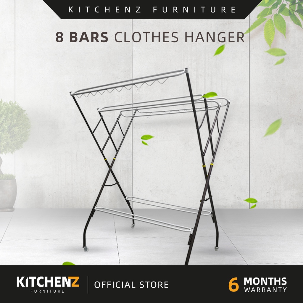 KitchenZ 3V 12 Bars Cloth Hanger / Drying Rack / Rak Baju / Powder Coat ...
