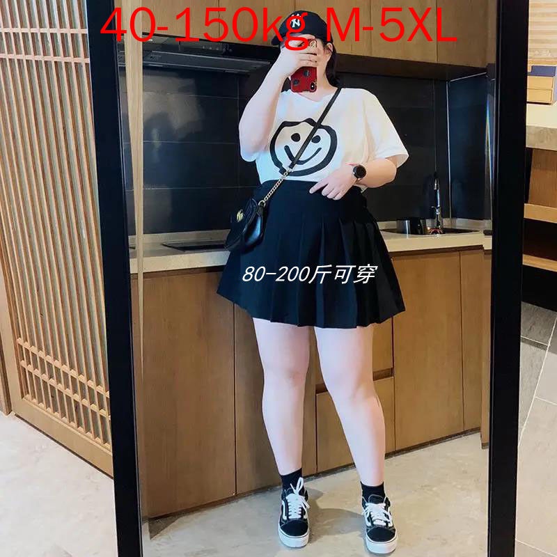 【M-5XL 40-150KG】设计感百褶裙大码胖mm高腰a字半身裙子学生百搭显瘦防走光短裙女 plus size extra large size oversize fat big size ...