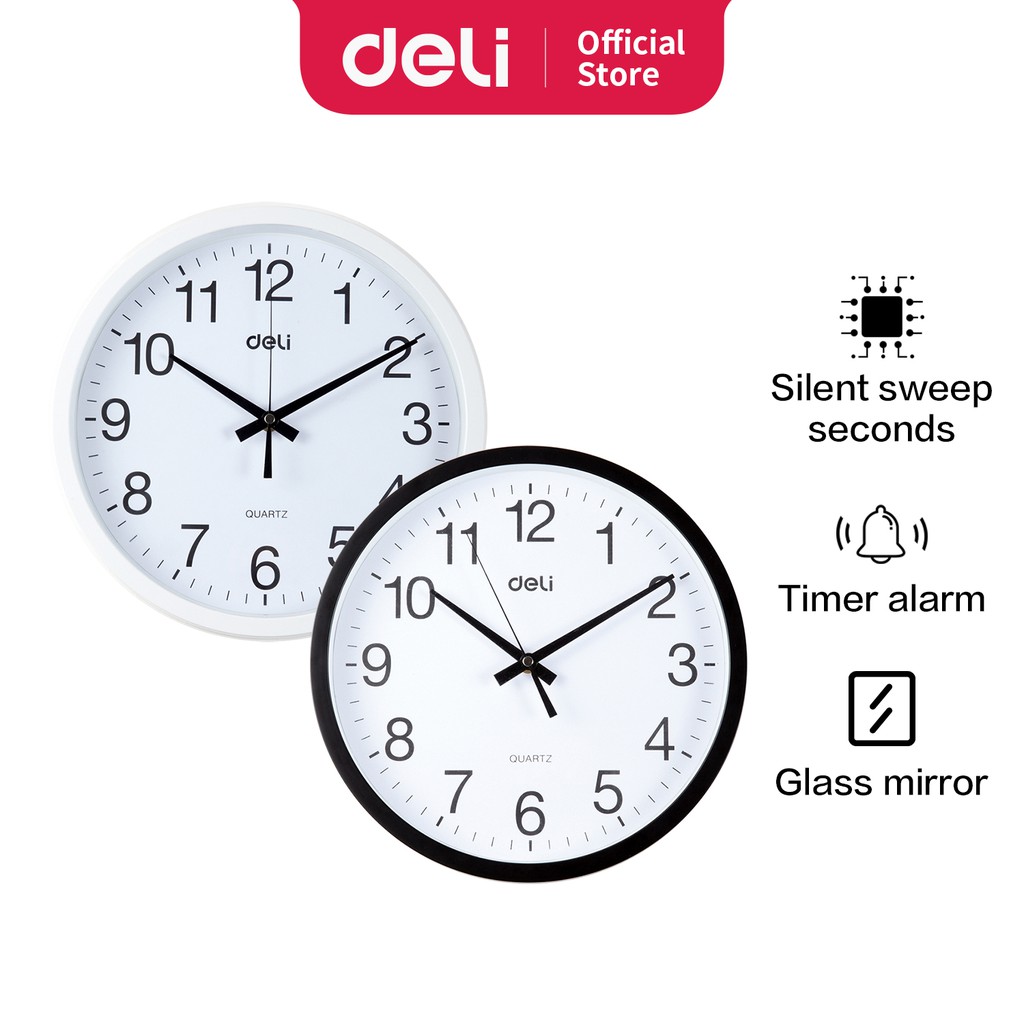 Deli Office Machine Wall Clock Accurate Diameter 30cm Glass Mirror 9005 ...
