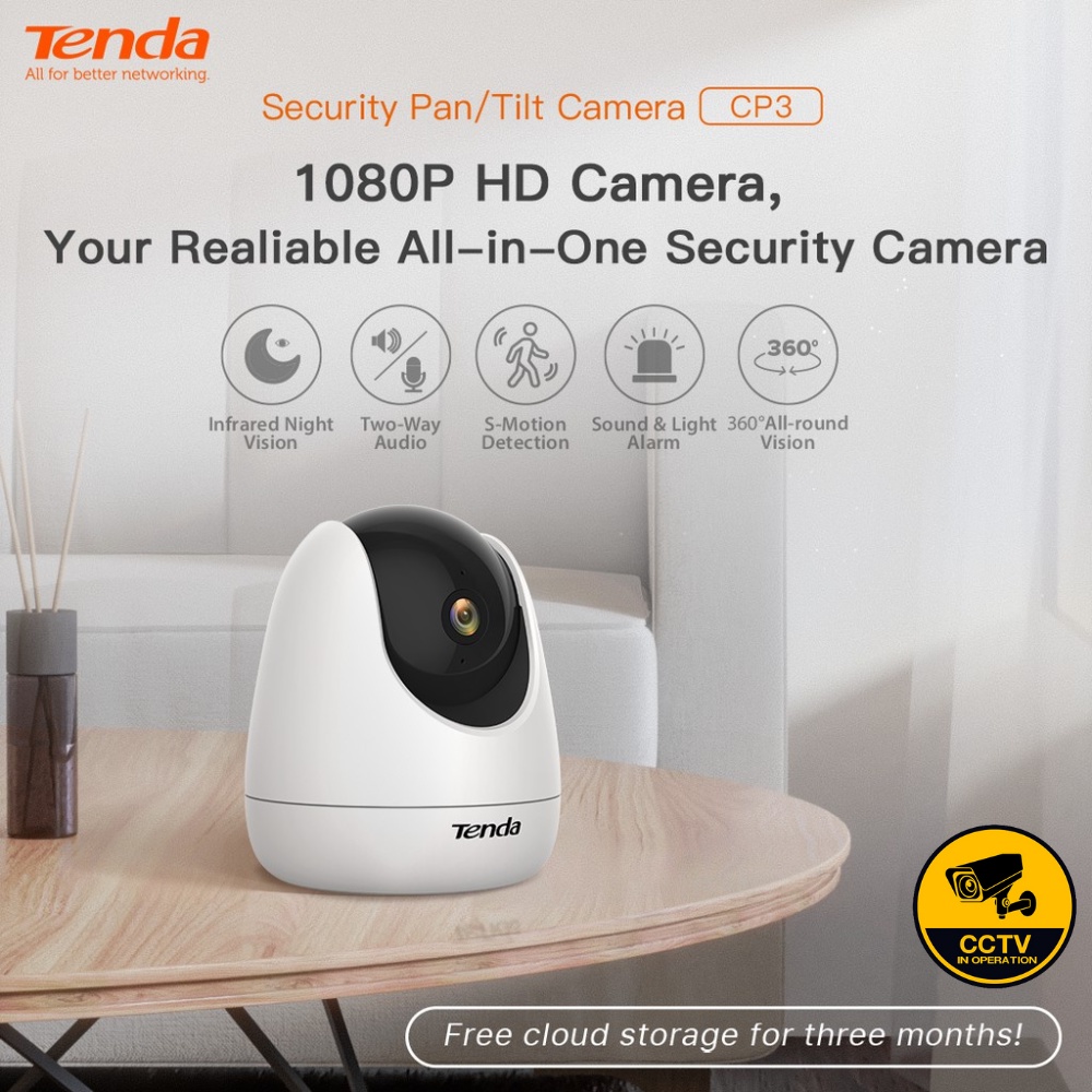 Tenda CP3 AI Smart Home Wireless 360 IP Camera FullHD Pan Tilt PTZ Wifi ...