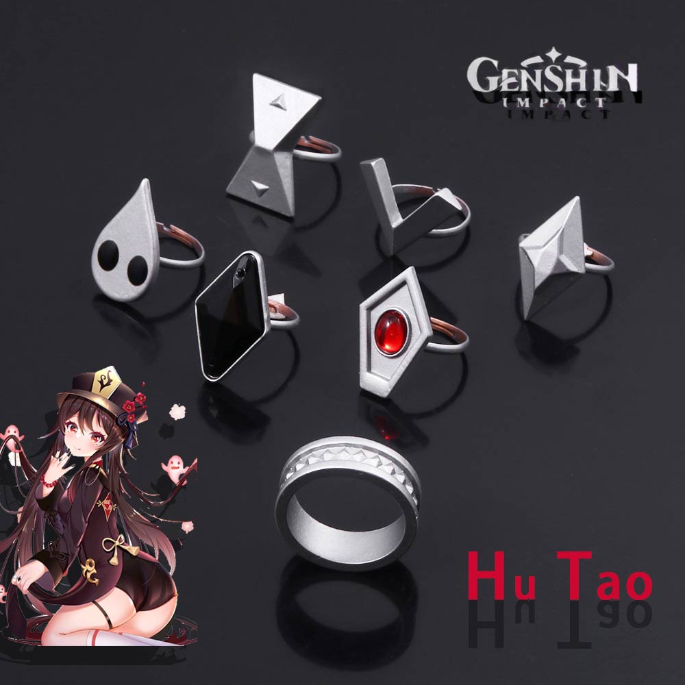 7pcs/Set Hu Tao Rings Genshin Impact Cosplay Ring Metal Anime Accessory ...