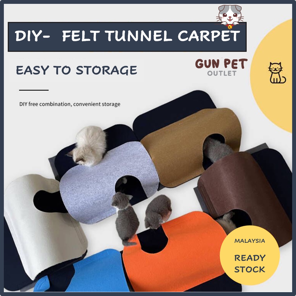 GUN PET Cat Collapsible DIY Felt Tunnel Carpet Toy Fun Teaser Mainan ...