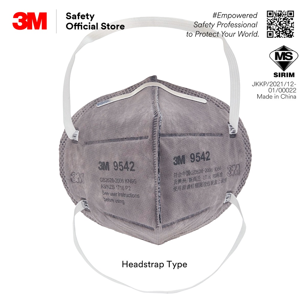 3M™ 9542 KN95/P2 Particulate/ Haze/ Dust/ Mist Disposable Respirator ...