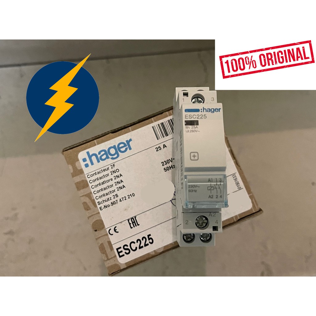 Hager ESC225 Contactor 25A, 2NO, 230V | Shopee Malaysia