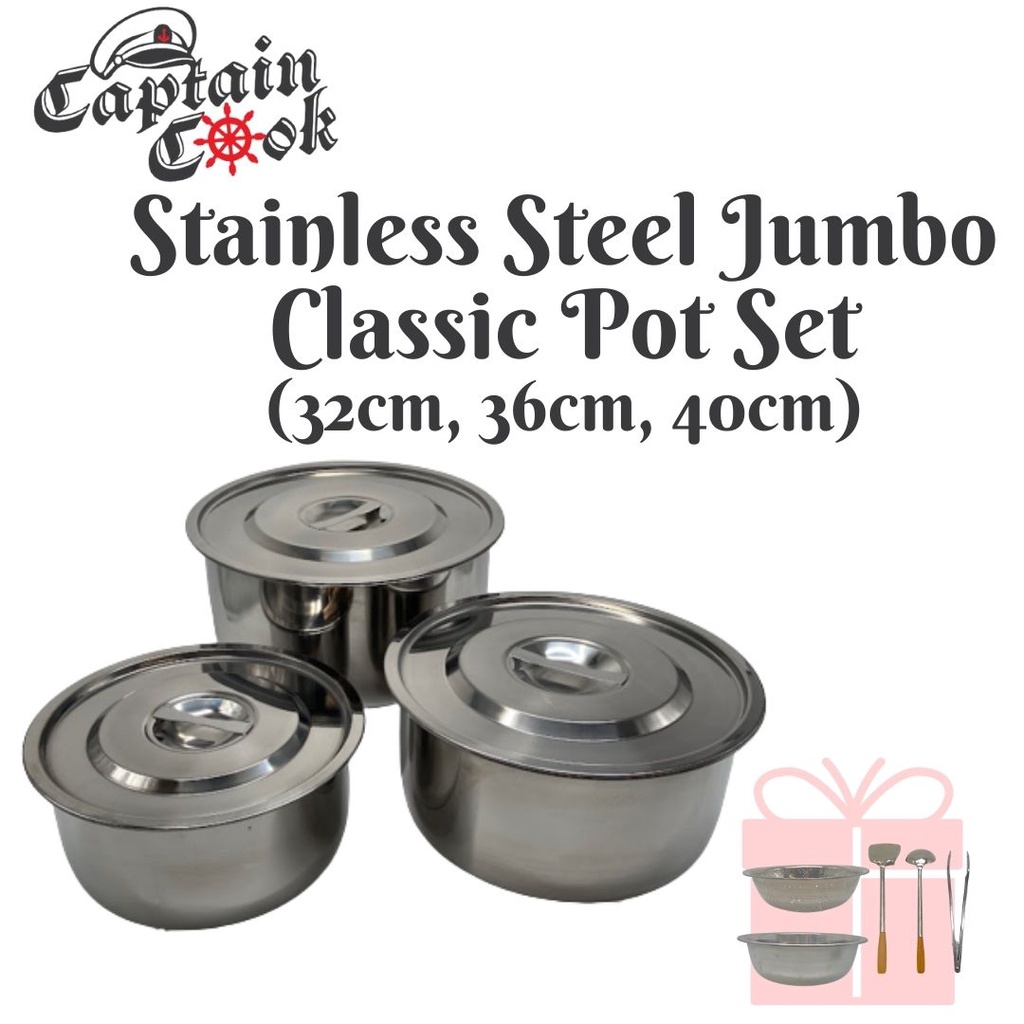 Captain Cook Stainless Steel Jumbo Classic Pot Set Indian Pot/ Degchi ...