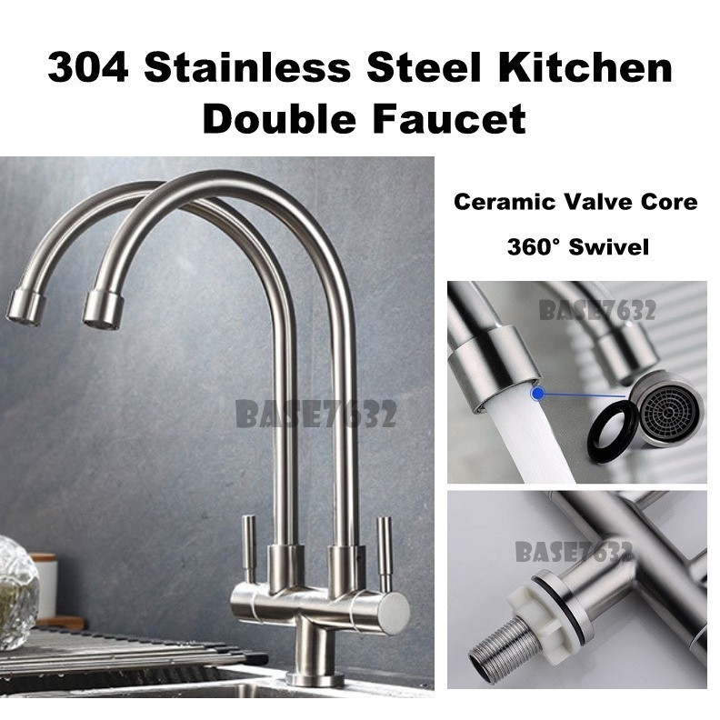 30cm Stainless Steel 304 Swivel Kitchen Basin 1 in 2 Out 2 Way Ways ...