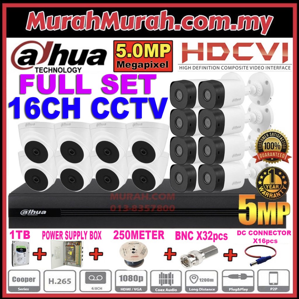 DAHUA 5MP Full Complete Set 🌟16-CHANNEL 🌟FULL HD CCTV 16CH DVR + Camera ...