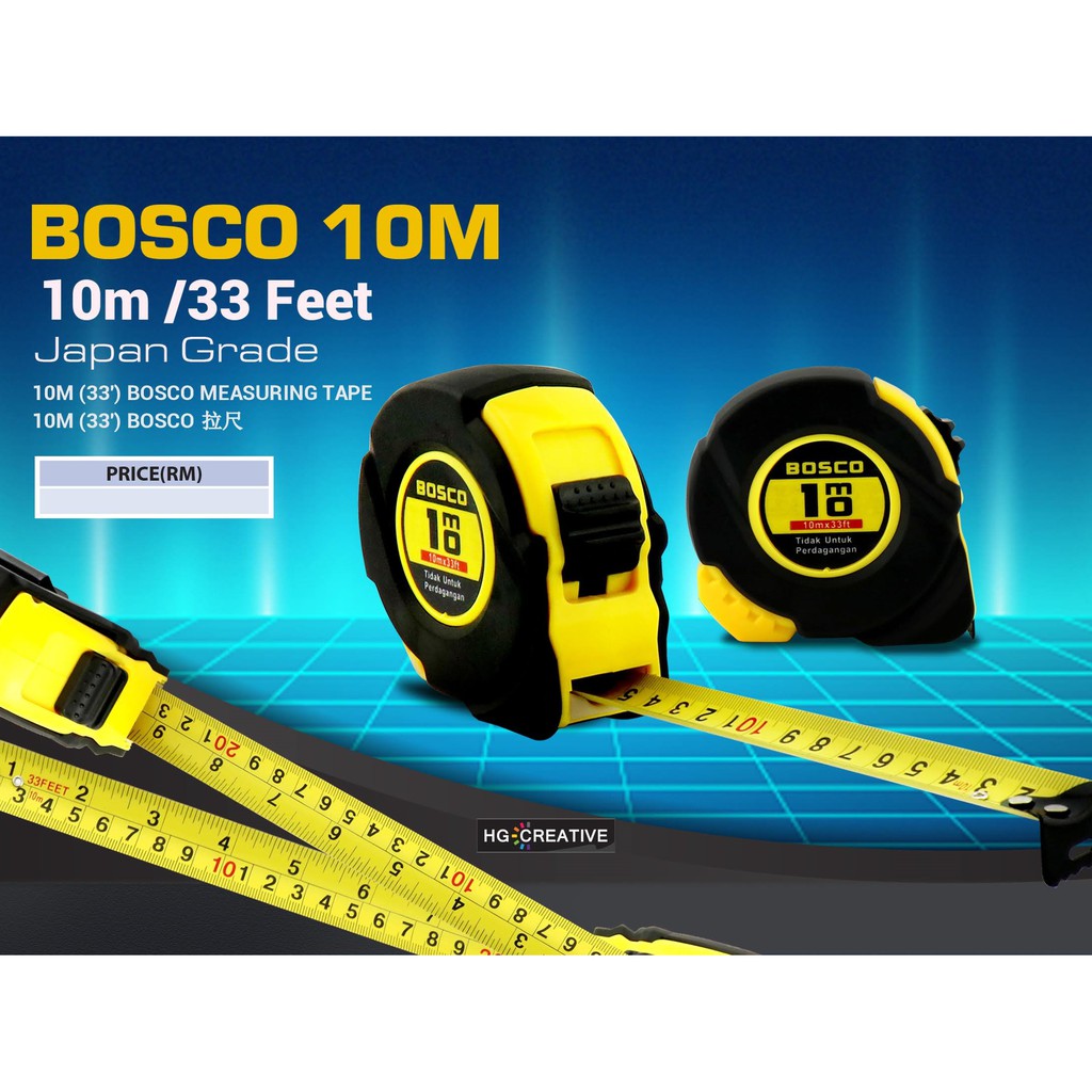 [10m/33ft] BOSCO Measuring Tape with Rubber Cover Case / Pita Pengukur ...