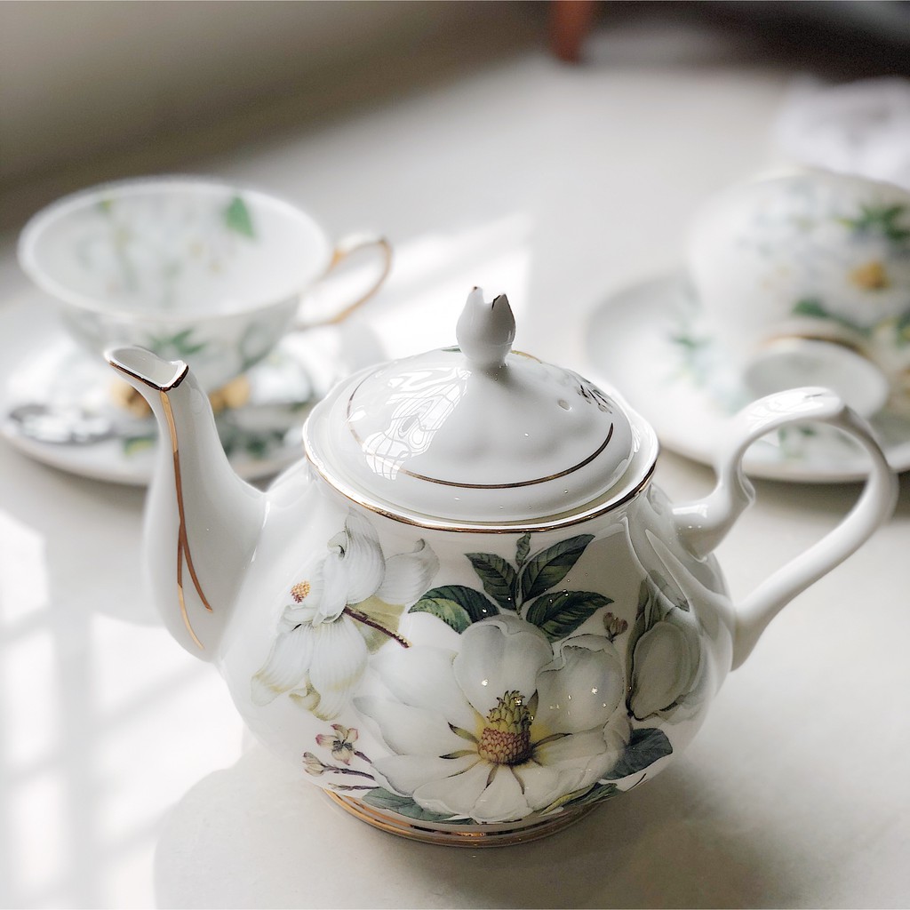 Porcelain English Tea Pot Set Camellia 900ml Set Teko Kaca | Shopee ...