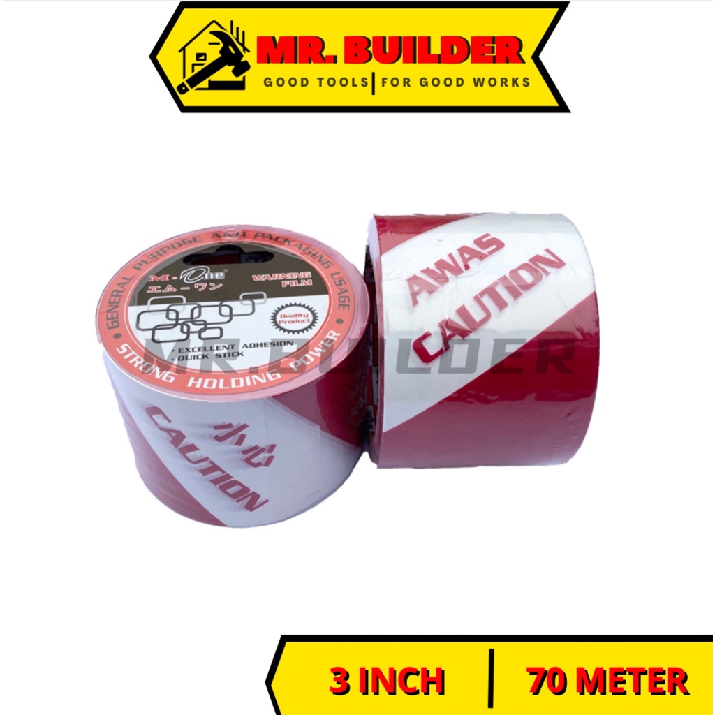 MR. BUILDER Warning Film Non Adhesive Red & White 3 Inch x 70 meter ...