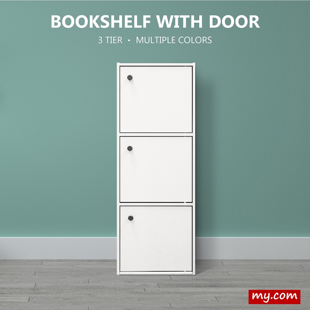 *READY STOCK* 3 Tier Bookshelf with Doors (SLIM) my-com Almari Buku ...