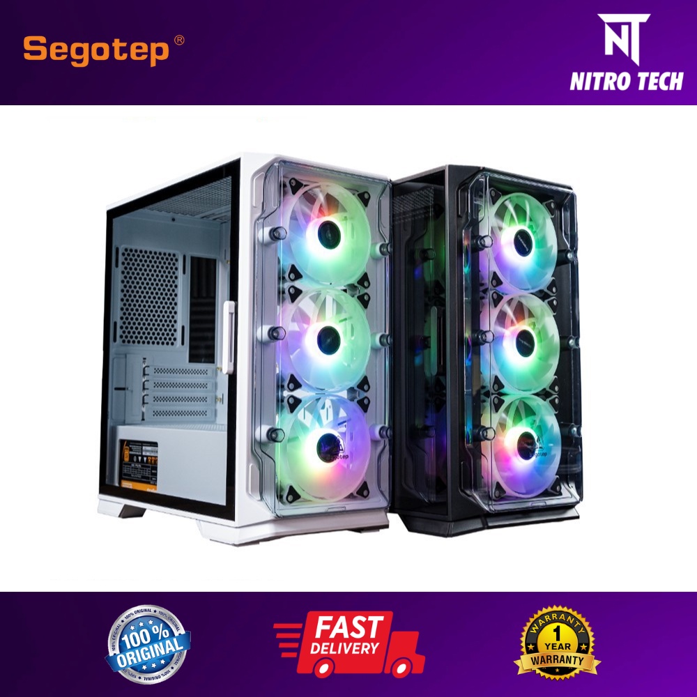 Segotep Lux S Tempered Glass mATX Gaming PC Case (3x RGB Fans Included ...