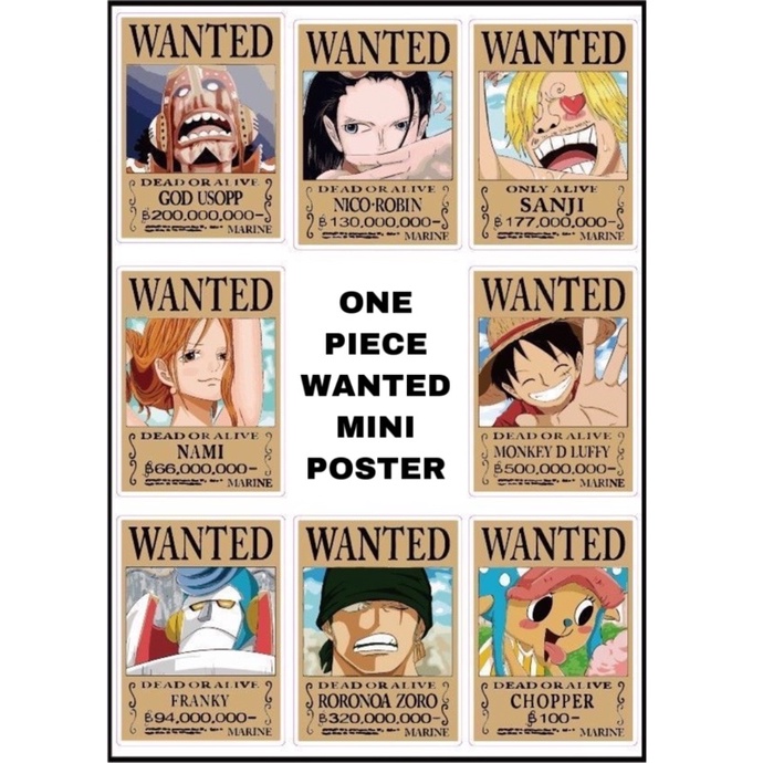ONE PIECE WANTED POSTER( sticker) 8pcs | Shopee Malaysia