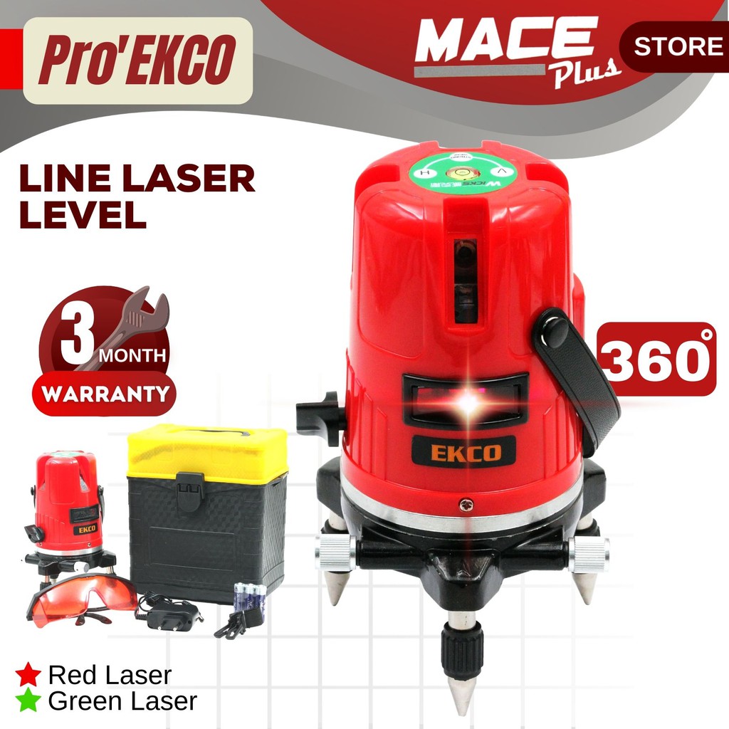 EKCO 3 / 5 Line Laser Level RED GREEN Measure Automatic Laser 360 ...