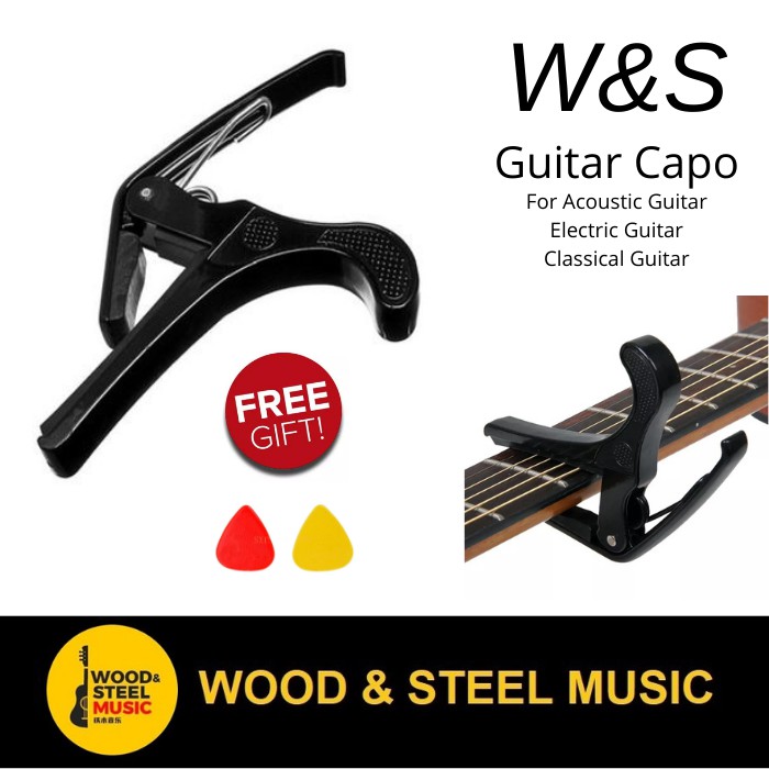 W&S Clip-On Capo for Acoustic / Classical Guitar with FREE Picks ...