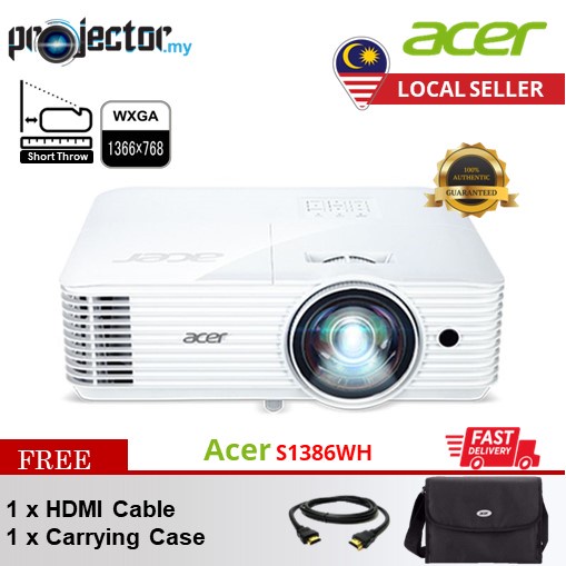 Acer Short Throw Projector S1286H XGA 3500 Lumens | S1386WH WXGA 3600 ...