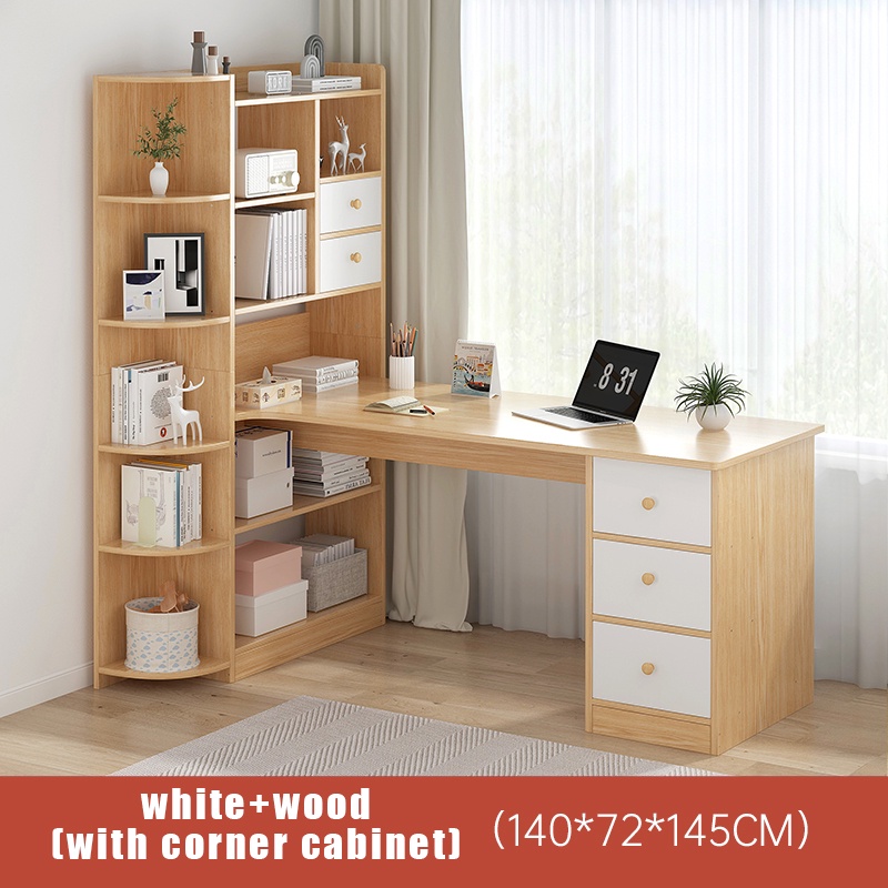 【NEW】140CM Computer Study Table With Side Bookshelves Storage Shelf ...