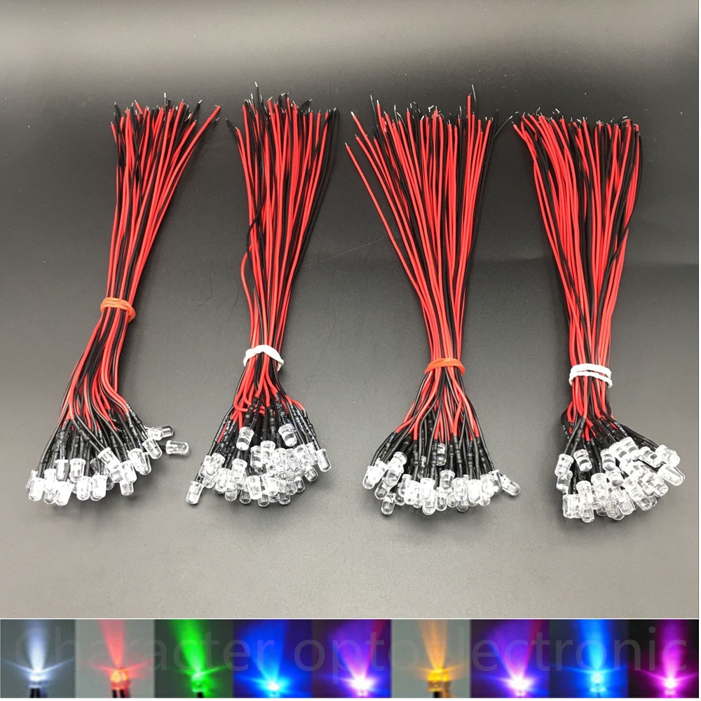 10pcs 3mm/5mm Red/Green/Blue/RGB 3V 5V 12V DC Round Pre-Wired Water ...