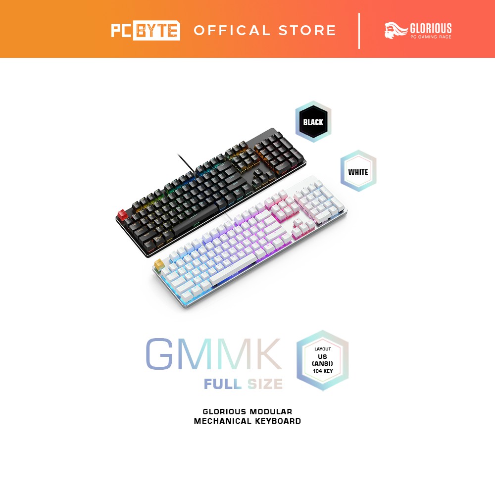 Glorious GMMK Full Size RGB Modular Mechanical Keyboard - Gateron Brown (Black/White Ice Edition ...