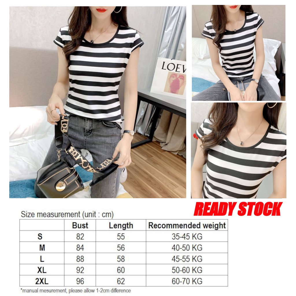 JJ Butik Ready Stock Women Blouse Shirt Striped Baju Perempuan Fashion ...