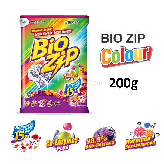 💫PROMOSI💫 BIO ZIP Detergent Powder 200g | COLOUR | Serbuk Pencuci Baju ...