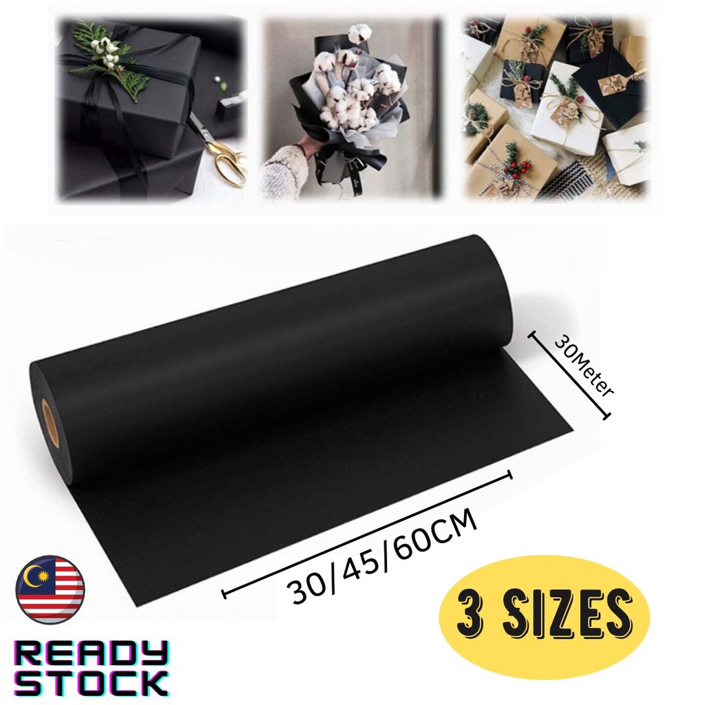 Black Kraft Paper Roll (30cm X 30Meter) Gift Wrapping Paper Kertas ...