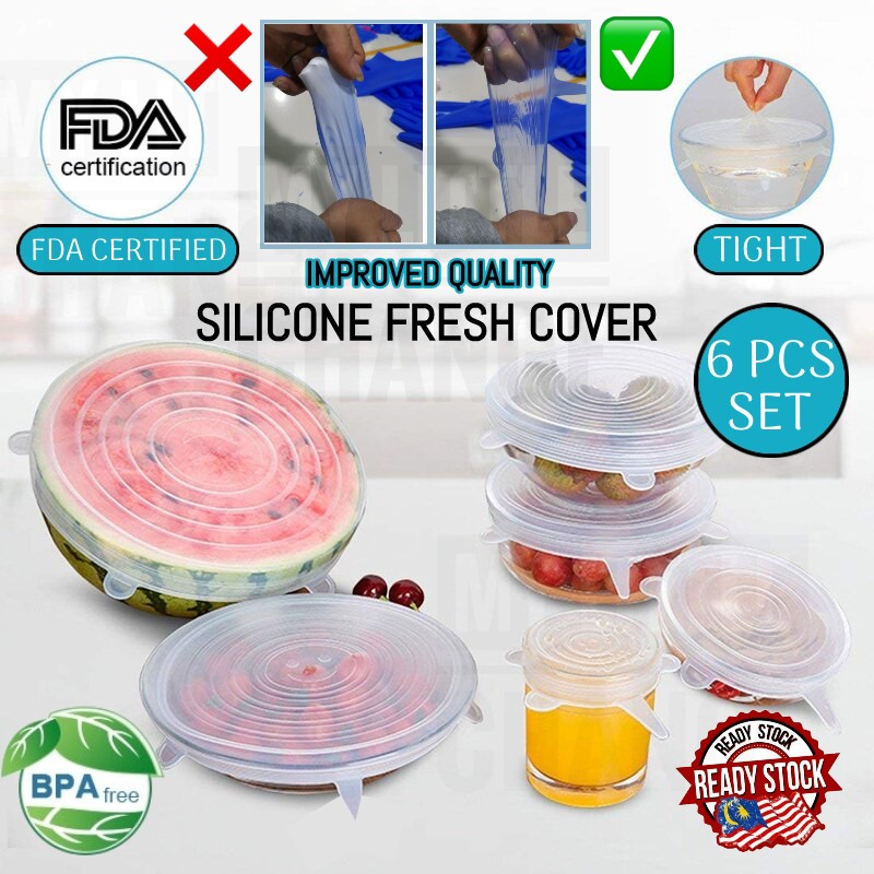 READY STOCK🇲🇾 6 Pcs/Set Silicone Food Cover Silicone Stretch Lid ...